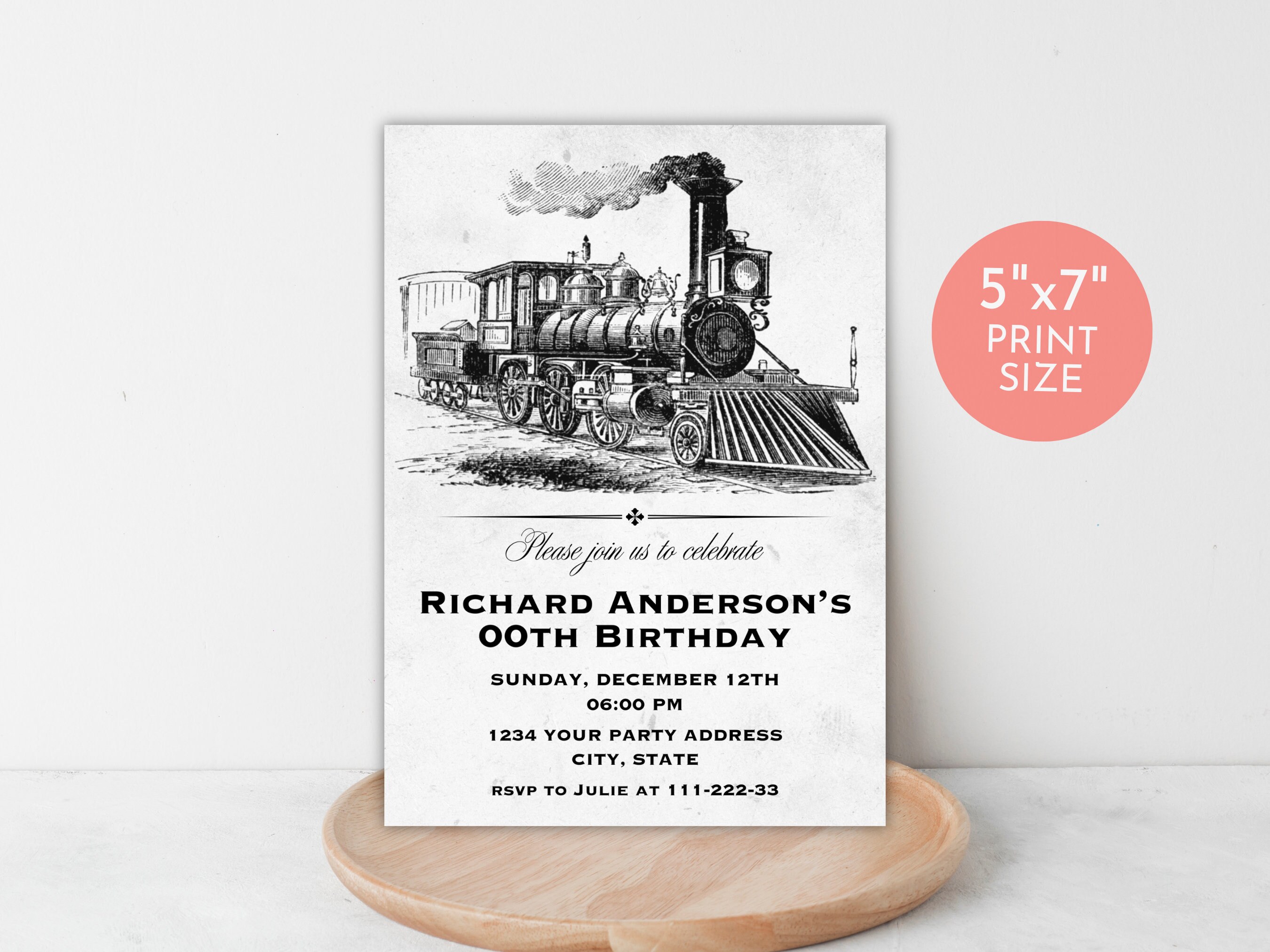 Steam Train Birthday Invitation, Retro Vintage Editable Digital ...