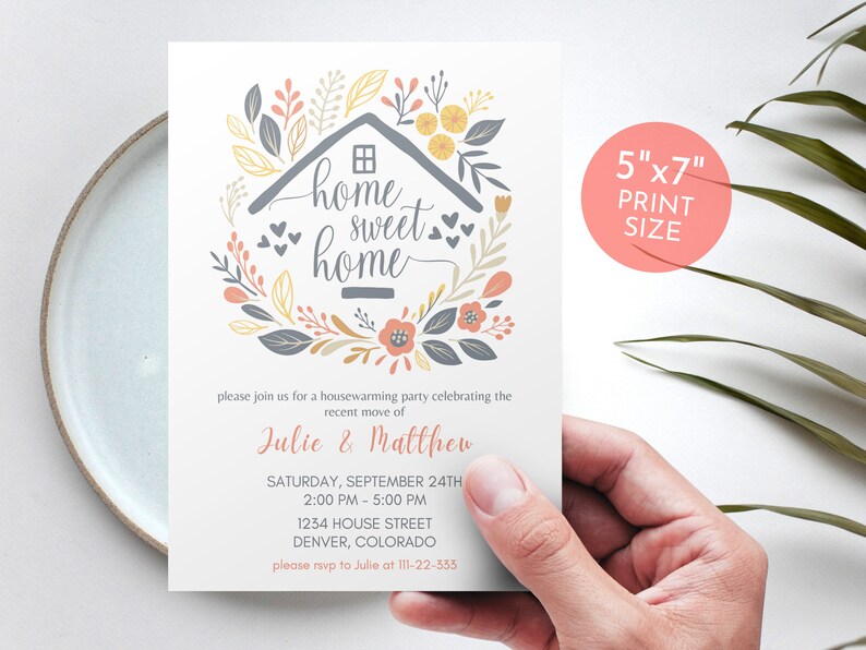 Housewarming Invitation, Floral Housewarming Party Invitation Editable ...
