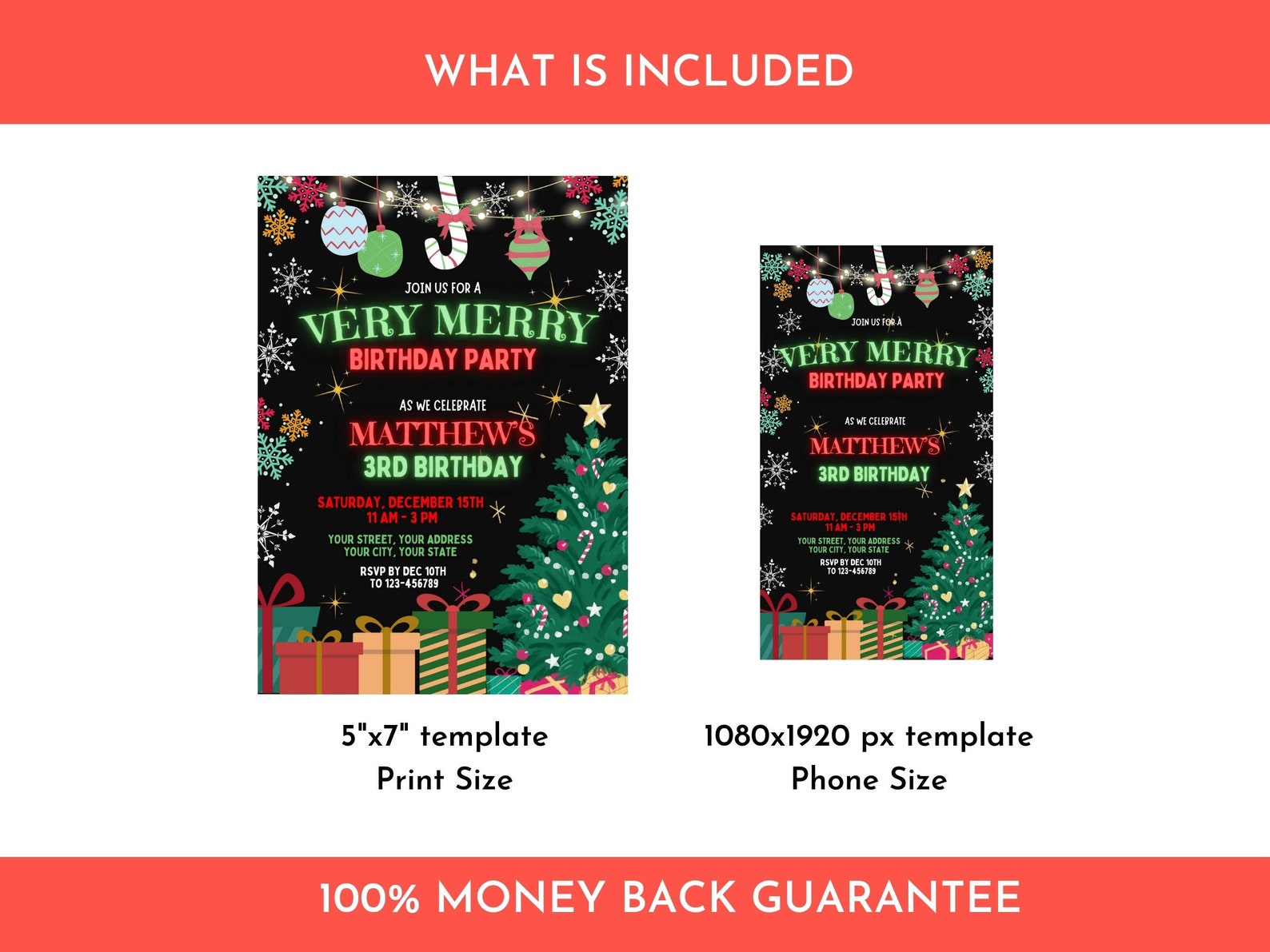 Christmas Birthday Party Invitation, Editable Printable Digital ...