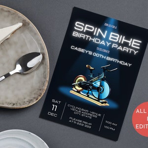 Spin Bike Birthday Party Invitation: Editable Digital Template - Etsy