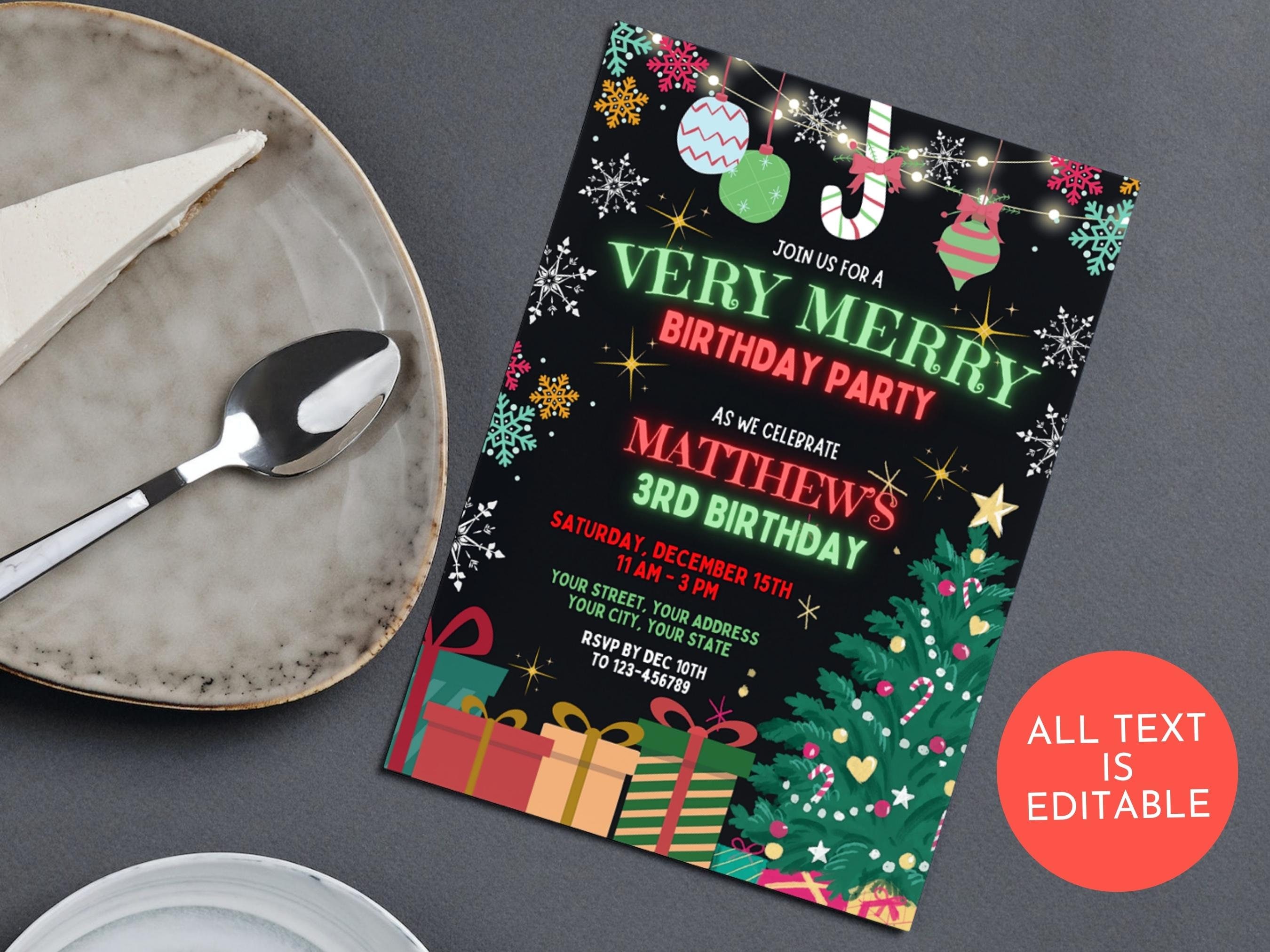 Christmas Birthday Party Invitation, Editable Printable Digital ...