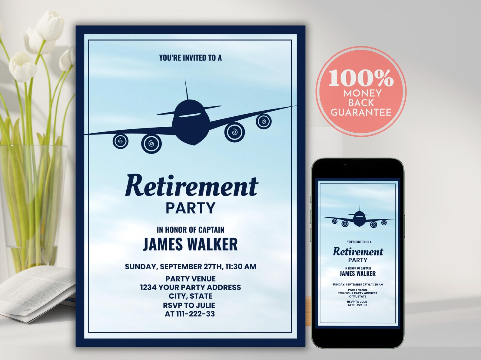 Pilot Retirement Party Invitation: Airplane Aviation Theme (digital ...