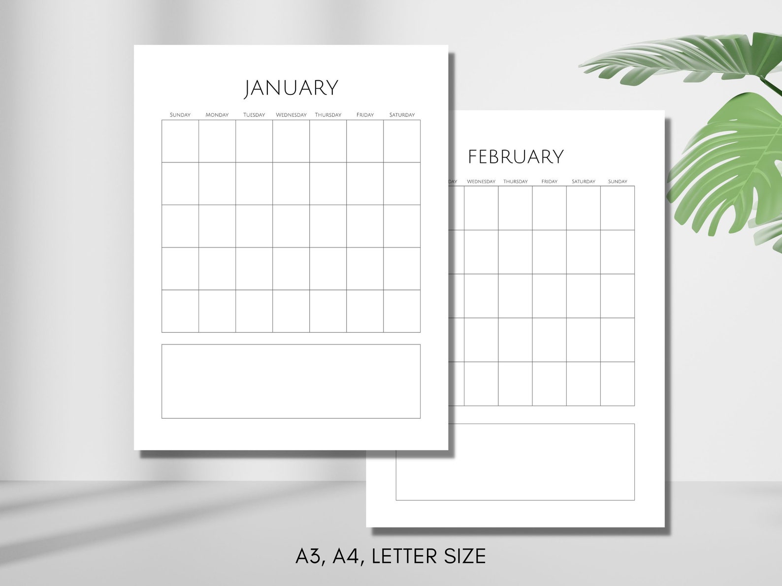 Printable Monthly Blank Calendar, Simple Perpetual Calendar, Portrait ...