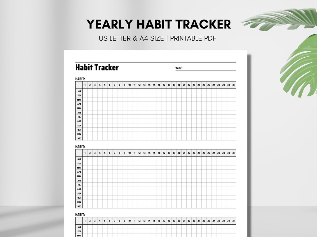 Yearly Habit Tracker, Printable 365 Days Routine Tracker, Goal Planner ...