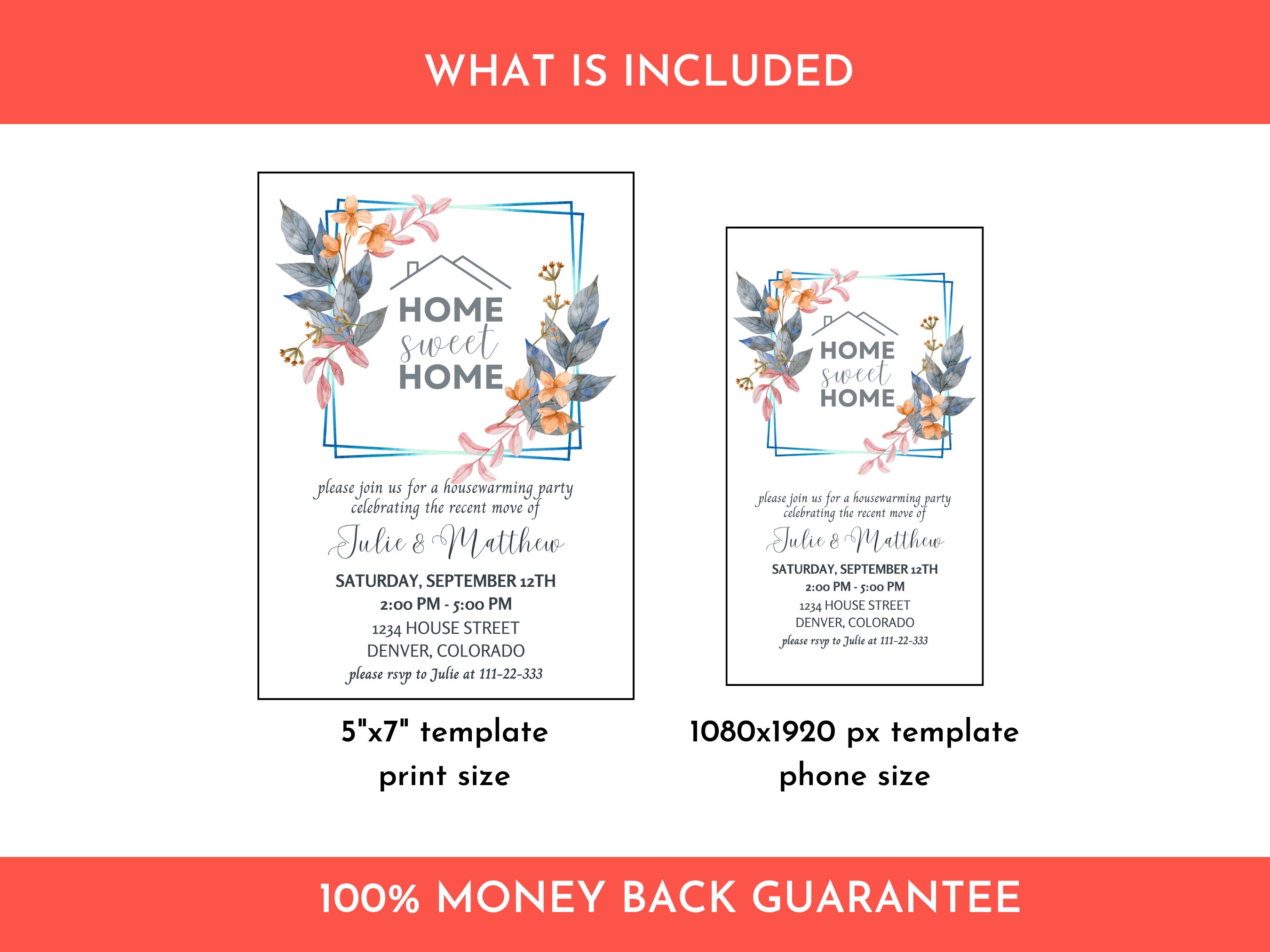 Editable Housewarming Party Invitation, Floral Housewarming Invite ...