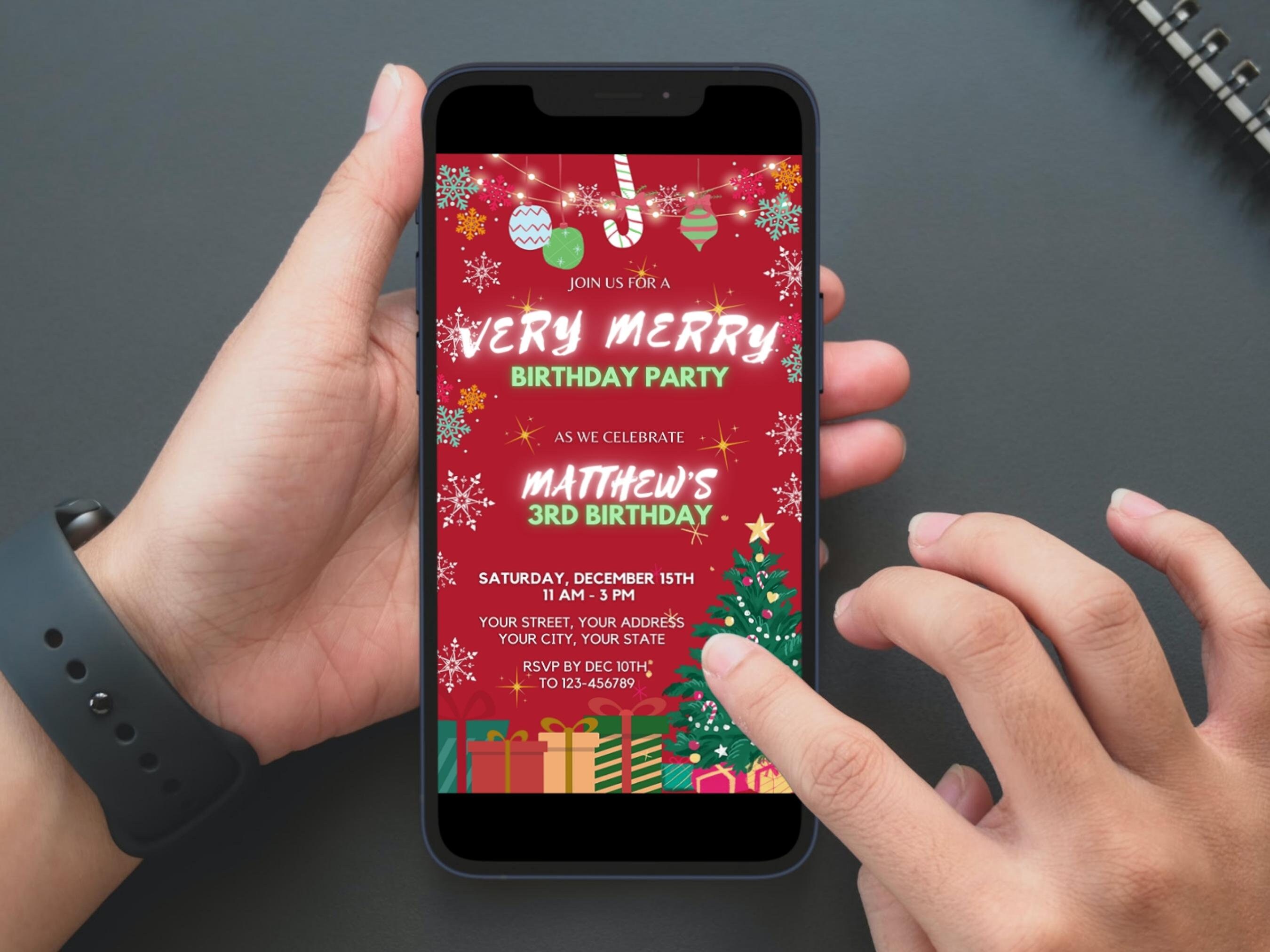 Christmas Birthday Party Invitation, Editable Printable Digital ...