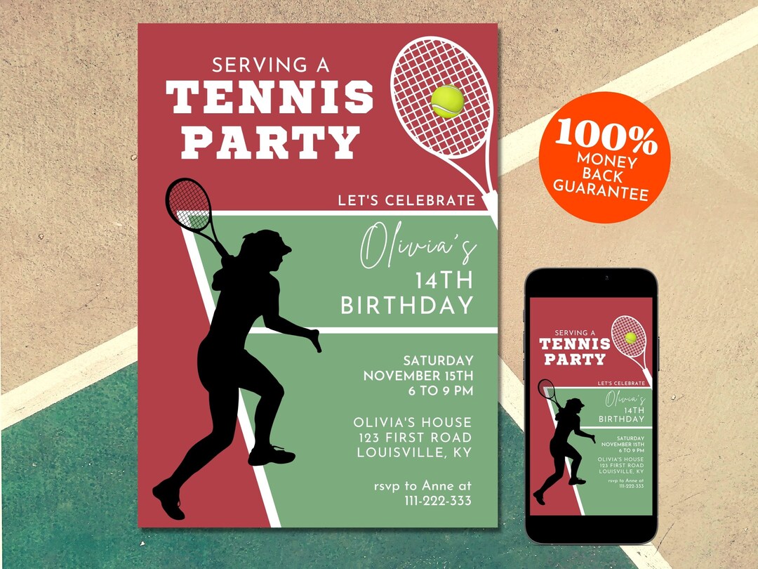 Tennis Birthday Invitation, Tennis Player Birthday Party Invite for ...
