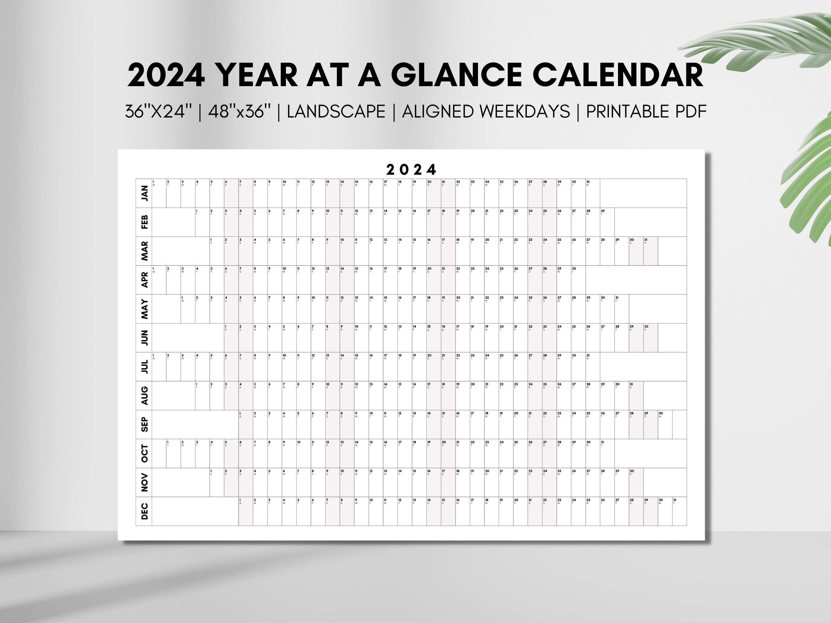 Large 2024 Calendar, Year at a Glance 2024 Calendar, Printable 2024 ...