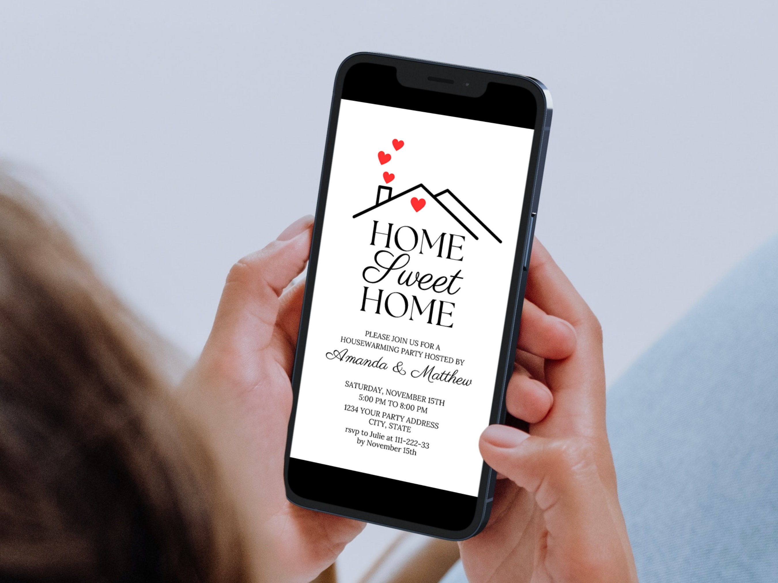 Minimalist Housewarming Invitation Home Sweet Home & Hearts House ...