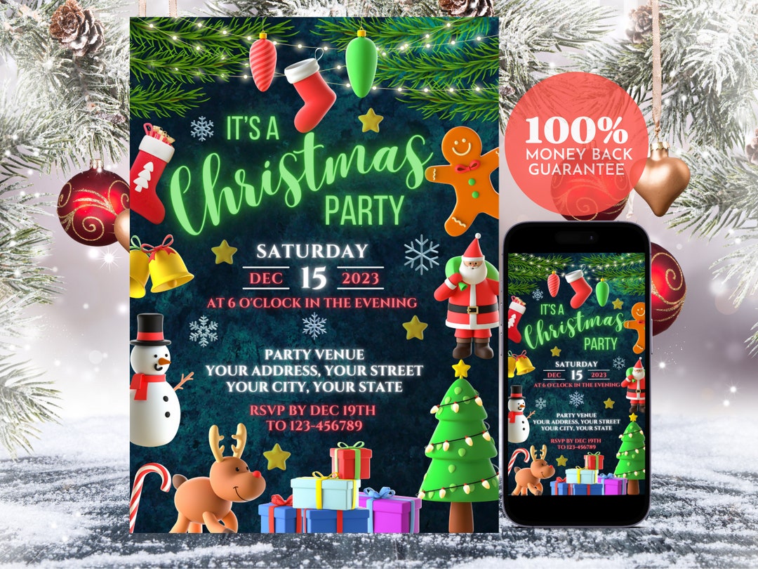 Editable Christmas Party Invitation: Festive Holiday Design (digital ...