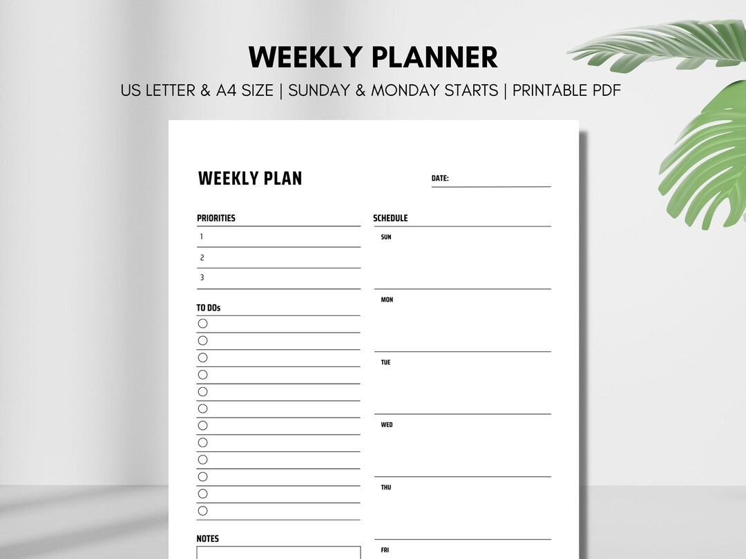 Weekly Planner, Printable Weekly Organizer, Productivity Planner ...