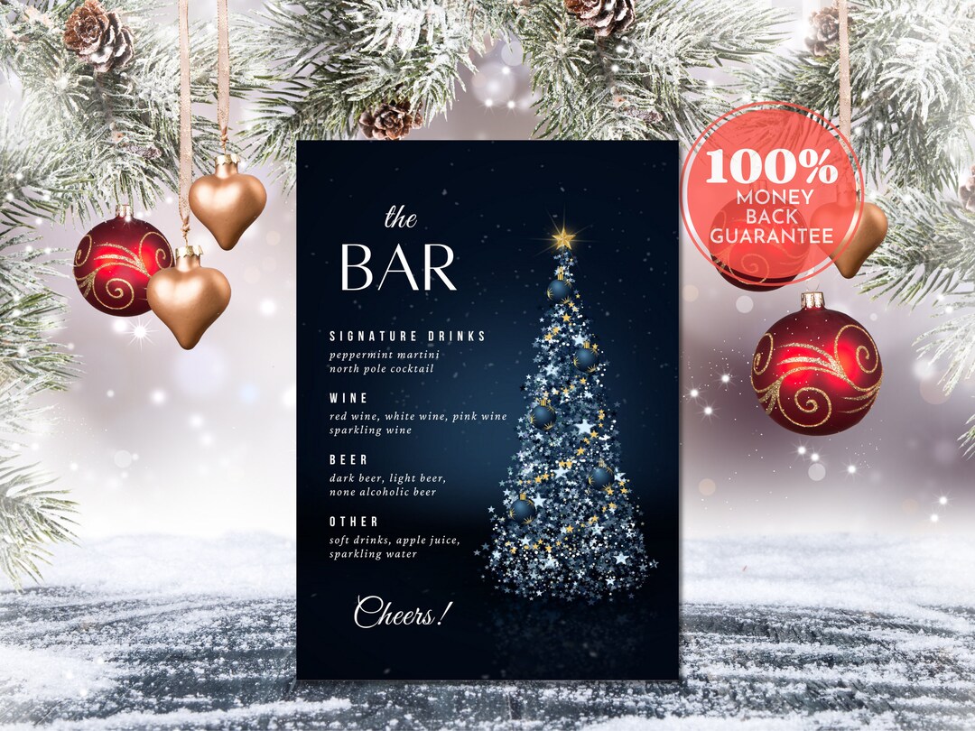 Christmas Party Bar Menu Sign, Editable Printable Drinks Menu Template ...