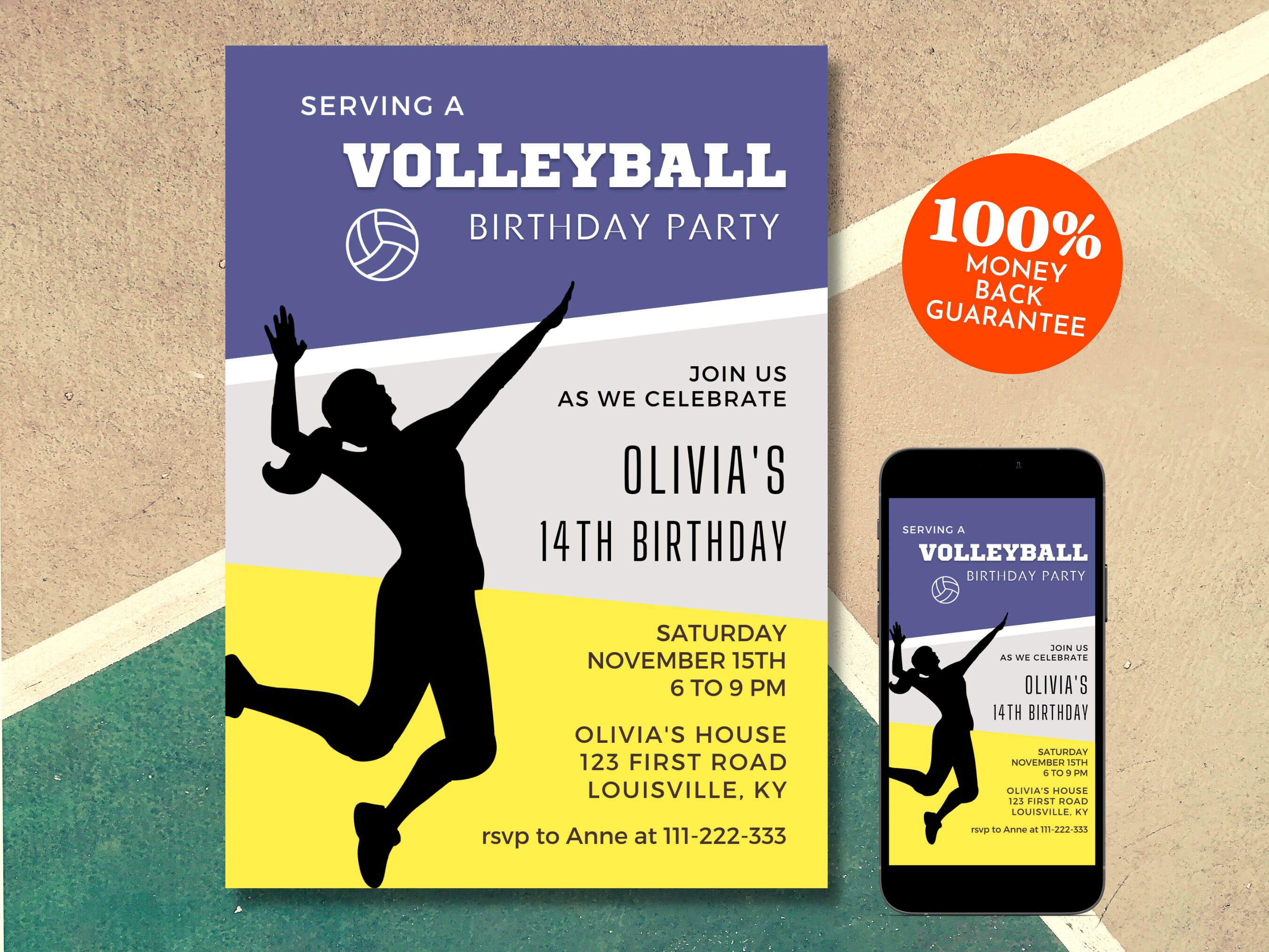 Volleyball Birthday Invitation, Volleyball Player Birthday Party Invite ...