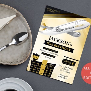 Aviation Birthday Invitation: Airplane Theme, Editable Template ...