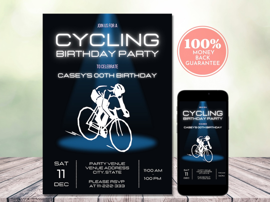 Cycling Birthday Party Invitation: Editable Bike Theme (digital ...