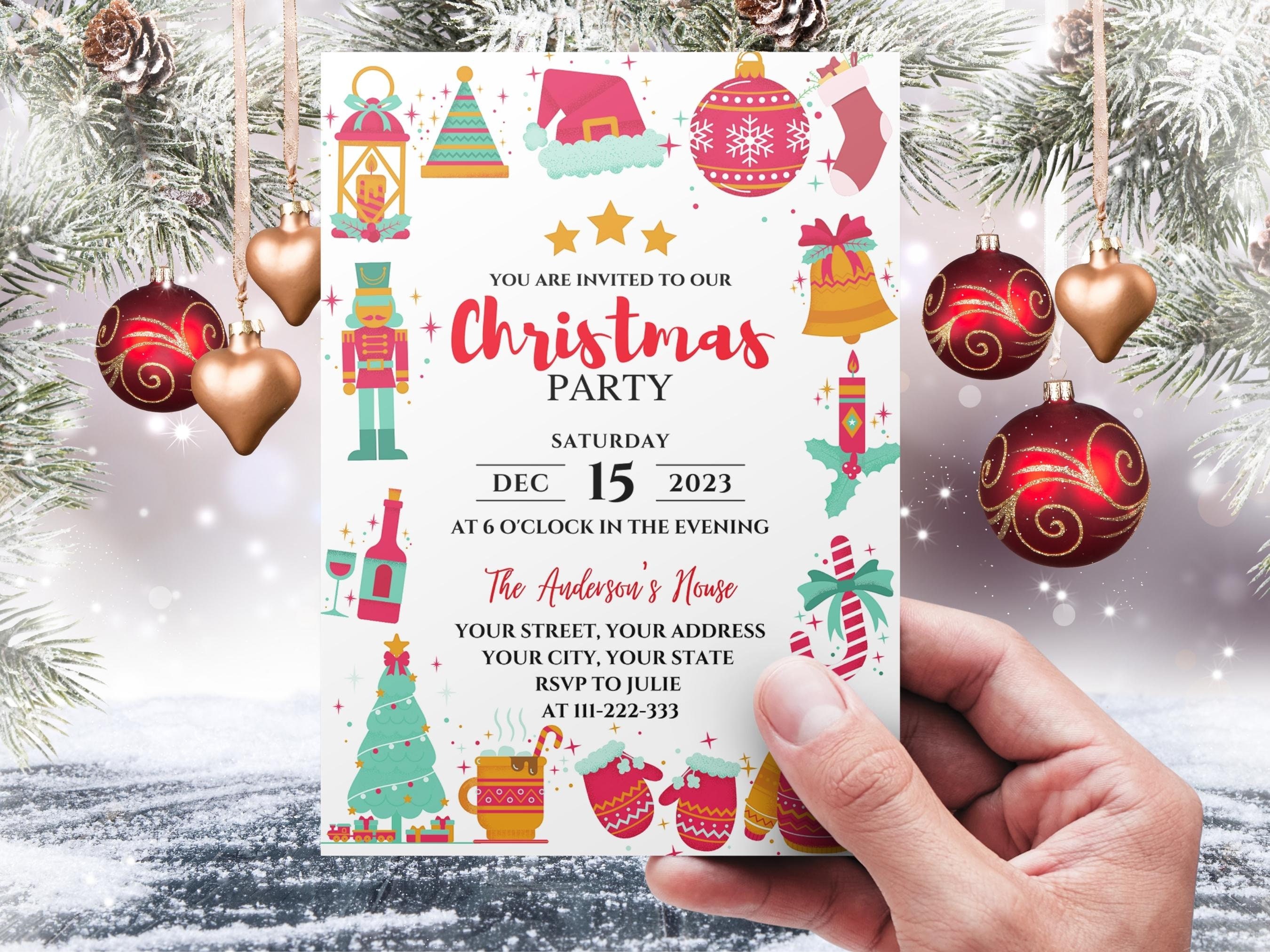 Christmas Party Invitation Digital Template, Christmas Invite, Colorful ...