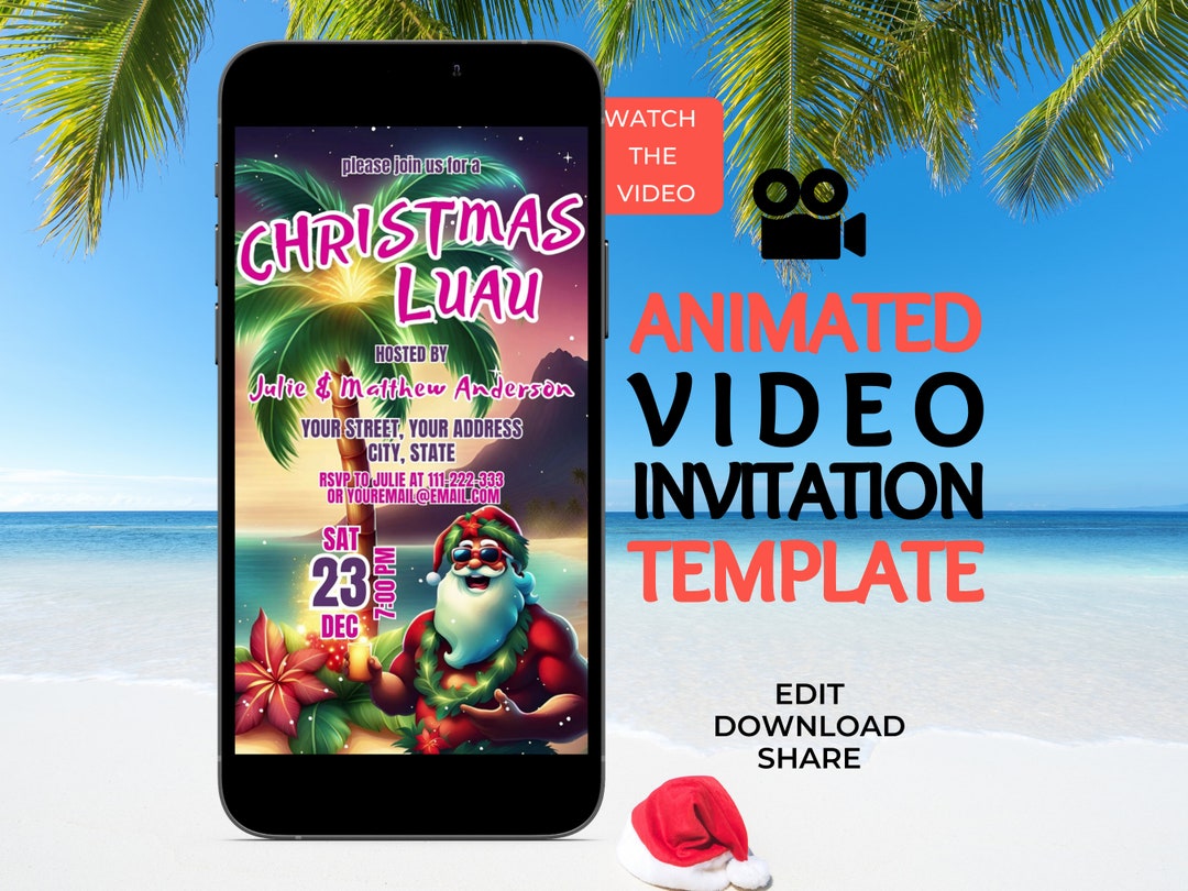 Animated Christmas Luau Party Invitation, Hawaiian Christmas Luau Video ...