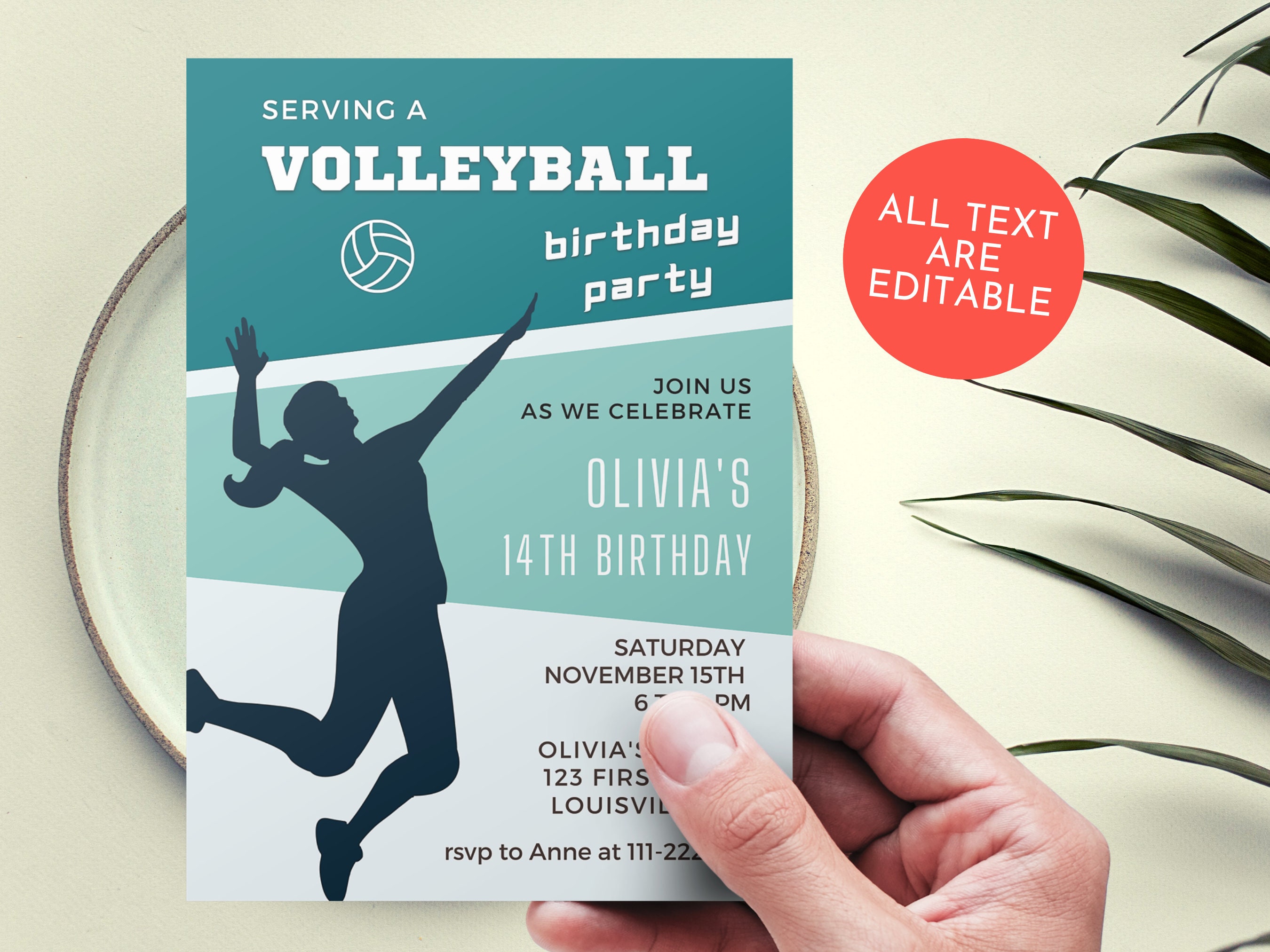 Invitación de cumpleaños de voleibol invitación a fiesta de - Etsy España