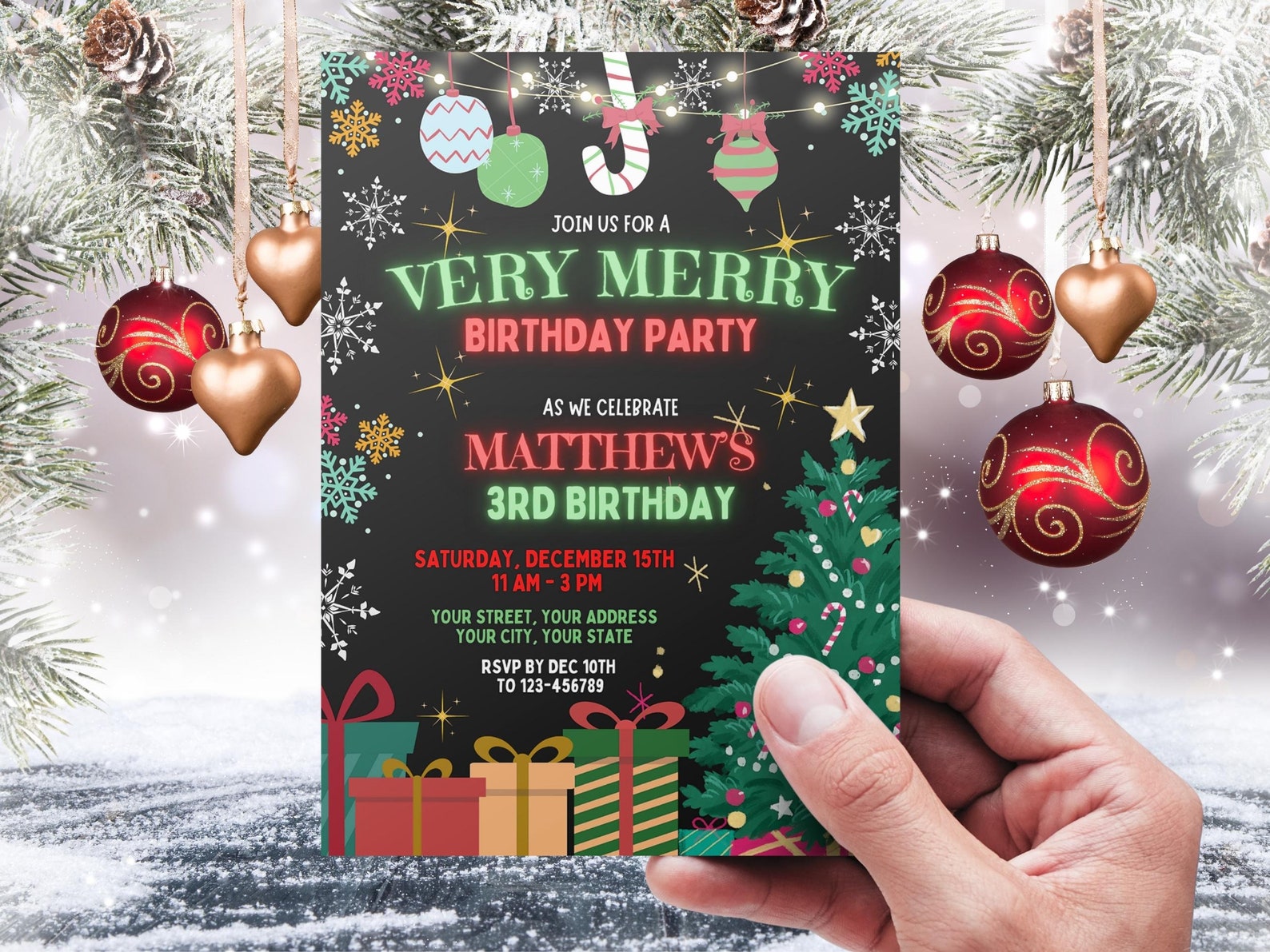 Christmas Birthday Party Invitation, Editable Printable Digital ...