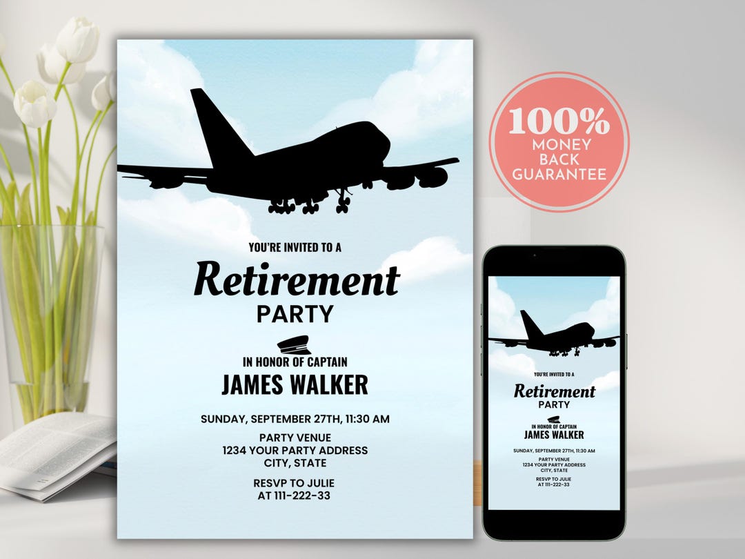 Pilot Retirement Party Invitation: Airplane Theme (digital Download) - Etsy