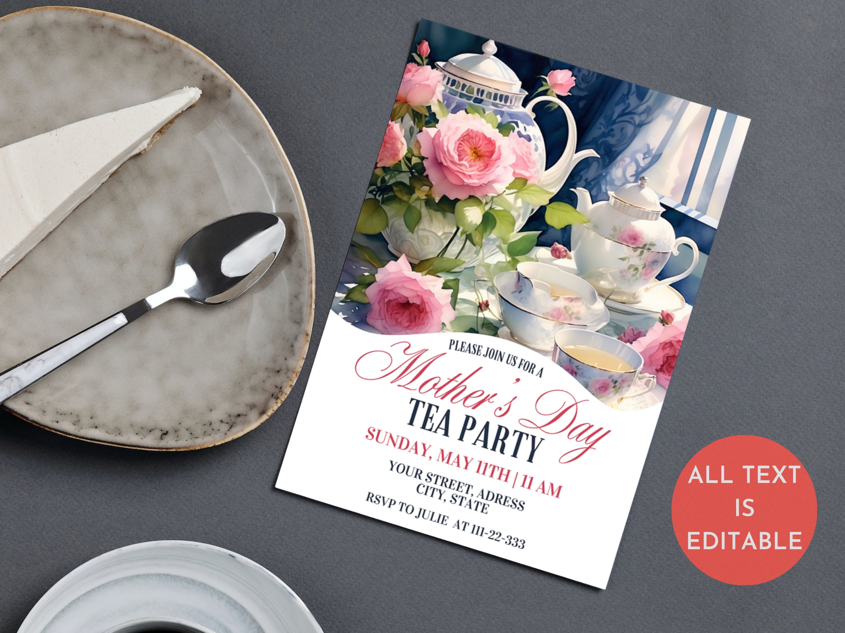 Mother's Day Tea Party Invitation Editable Digital Mother's Day ...