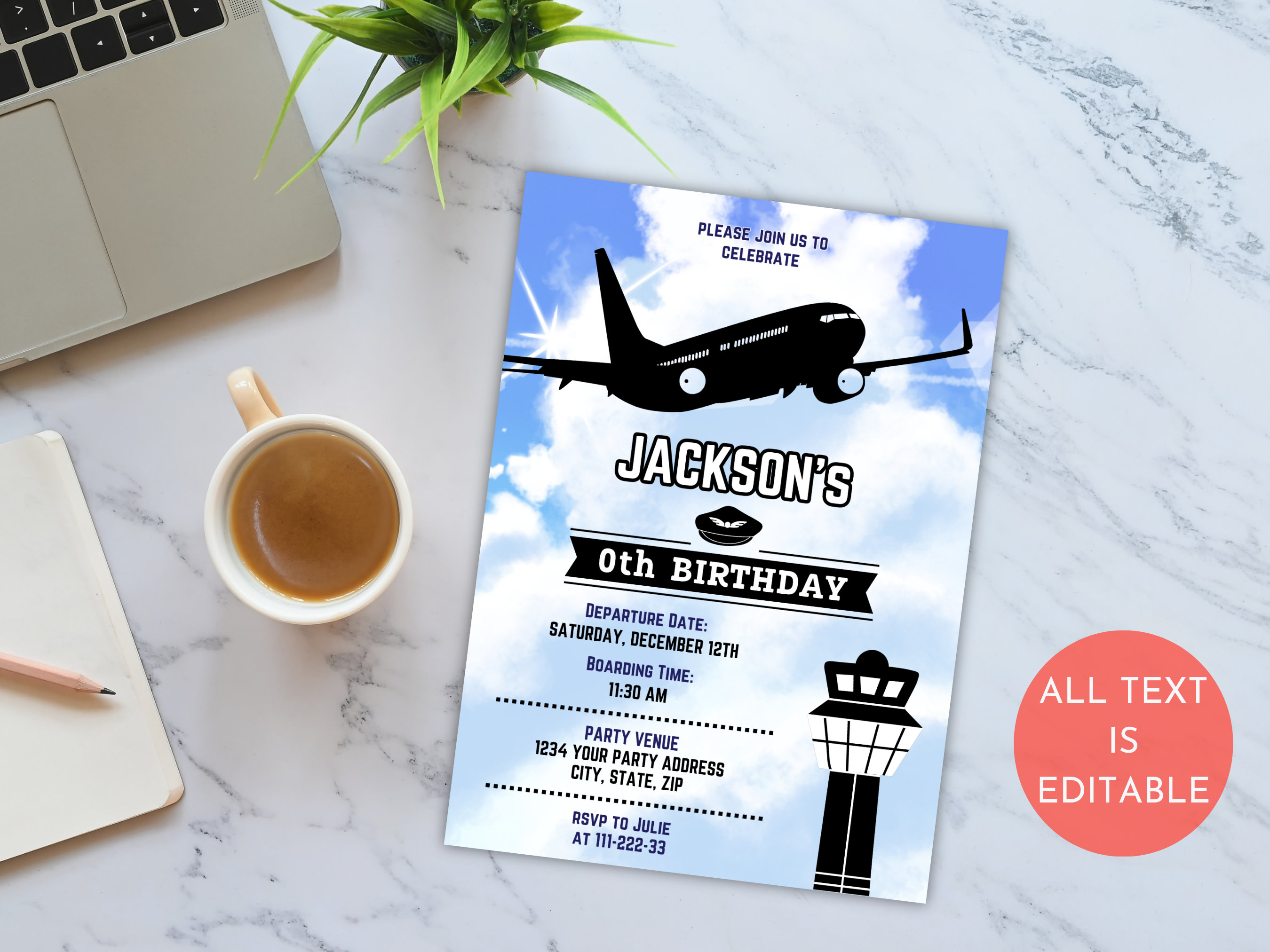 Aviation Themed Invitation, Airliner Airplane Aviation Event Editable ...