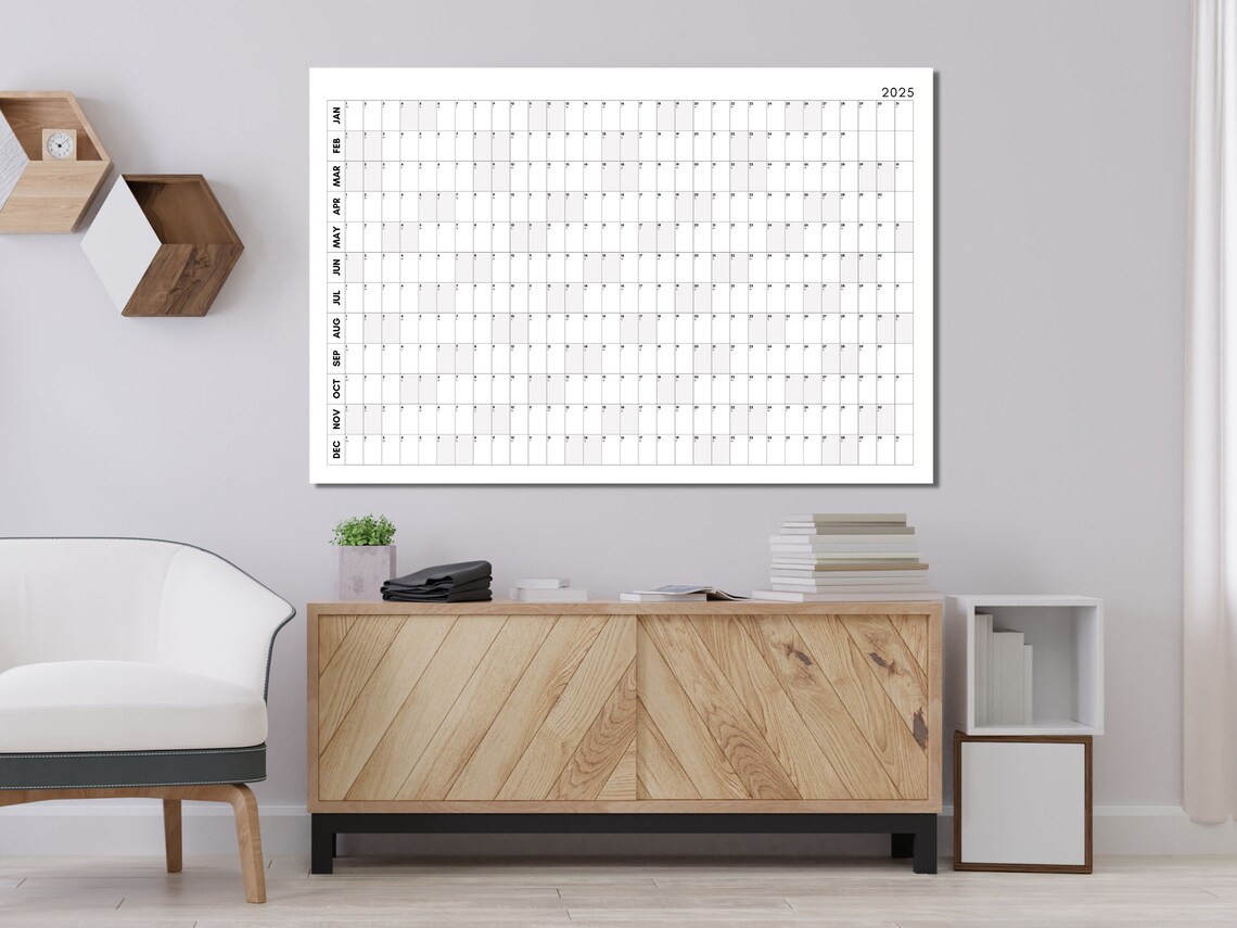 Large 2025 Calendar, Year at a Glance 2025 Calendar, Simple Minimalist ...