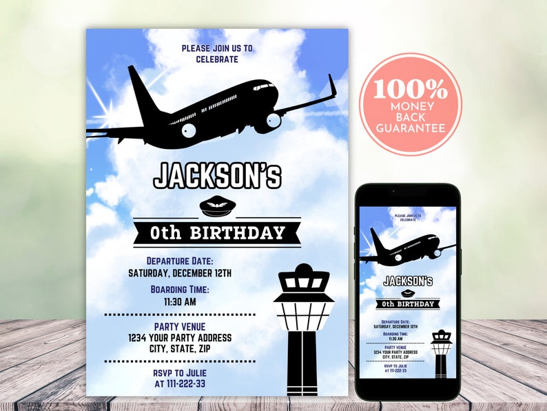 Aviation Themed Invitation, Airliner Airplane Aviation Event Editable ...