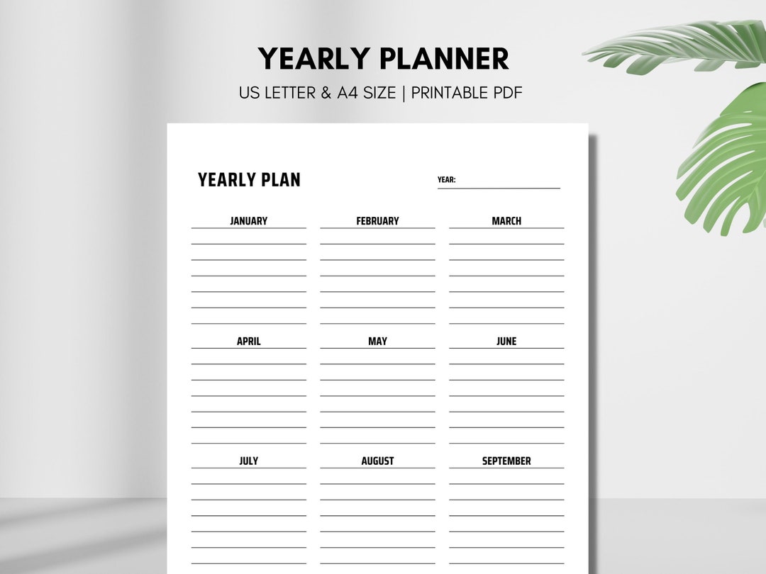 Yearly Planner, Printable Yearly Organizer, One Page Year at a Glance ...