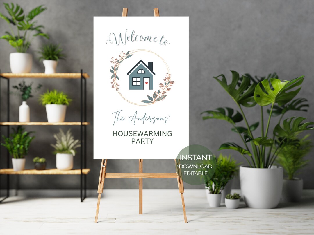 Housewarming Party Welcome Sign, Pastel Blue Floral Welcome Sign ...