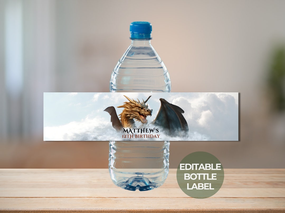 Dragon Birthday Party Editable Bottle Label Template, Personalized ...