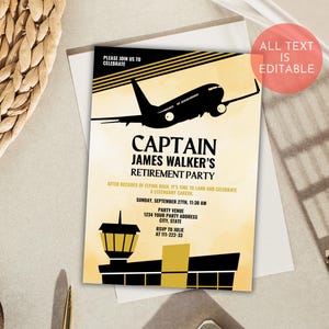 Pilot Retirement Party Invitation: Aviation Theme, Editable Template ...