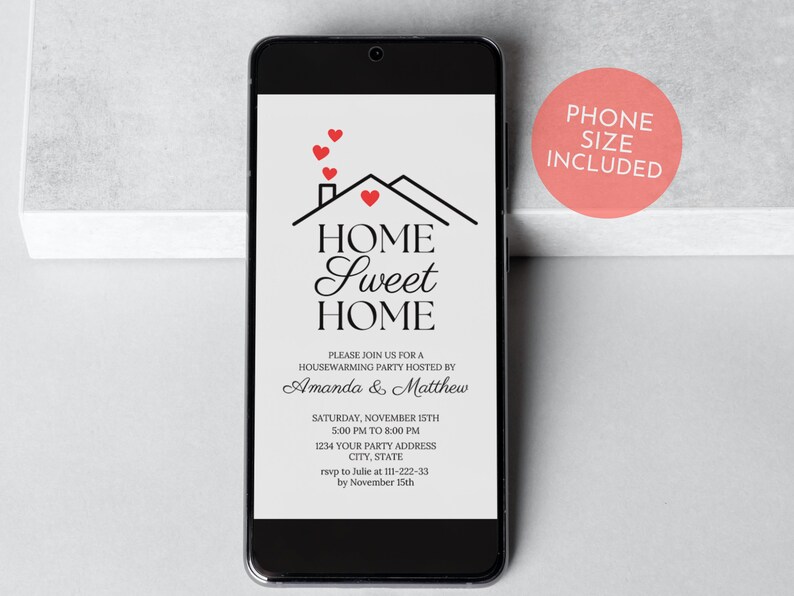 Minimalist Housewarming Invitation Home Sweet Home & Hearts House ...