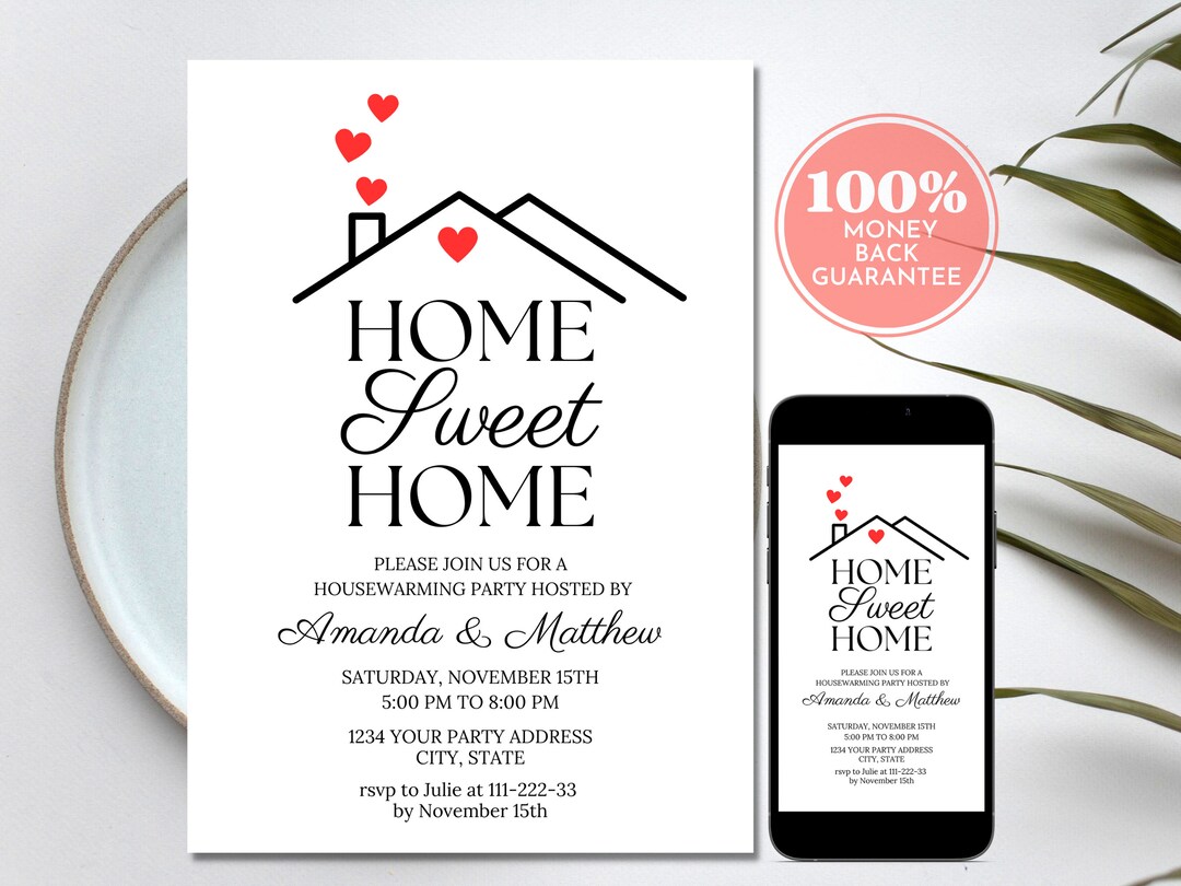 Minimalist Housewarming Invitation: Home Sweet Home (digital Printable ...