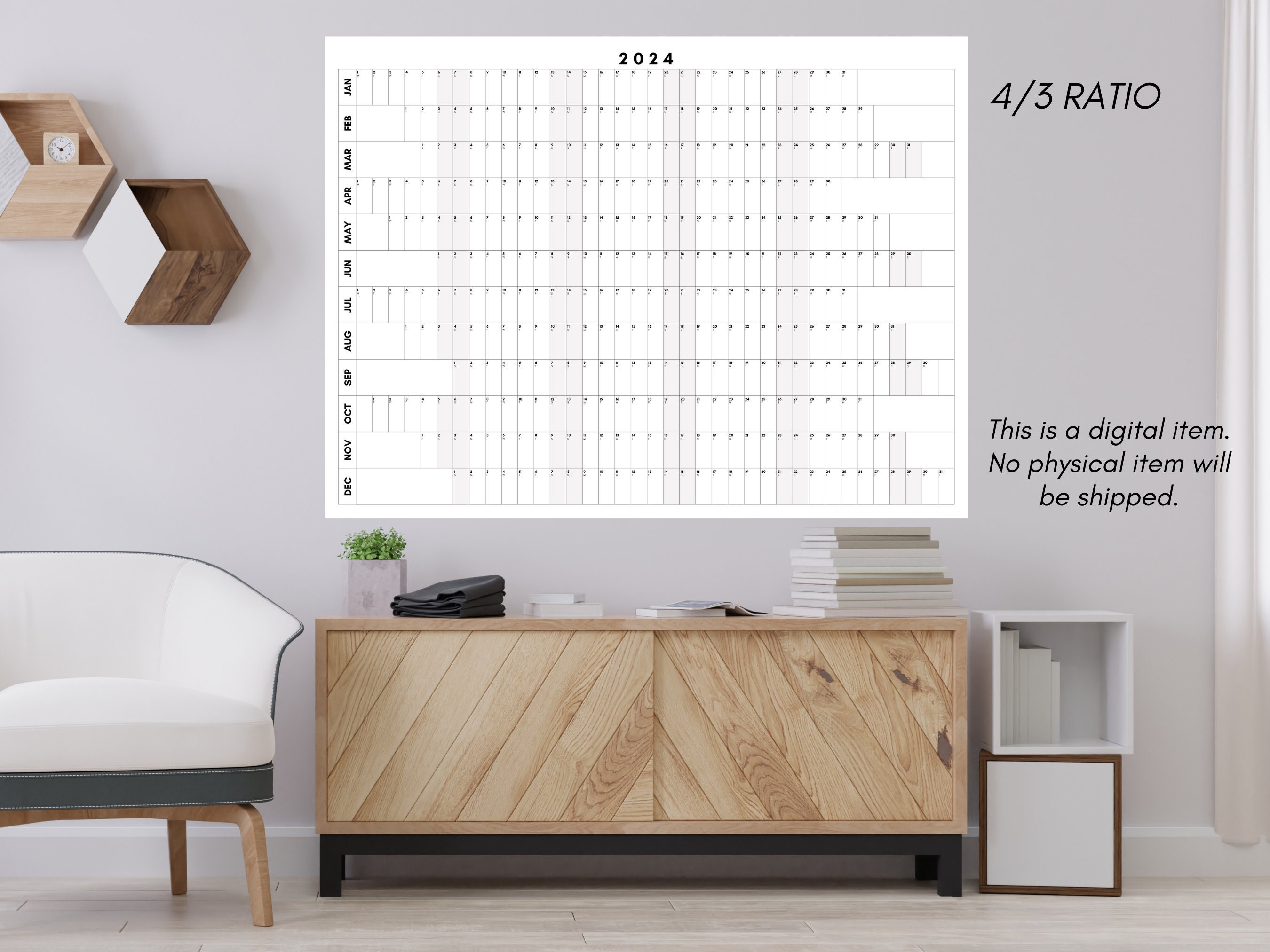 Large 2024 Calendar, Year at a Glance 2024 Calendar, Printable 2024 ...
