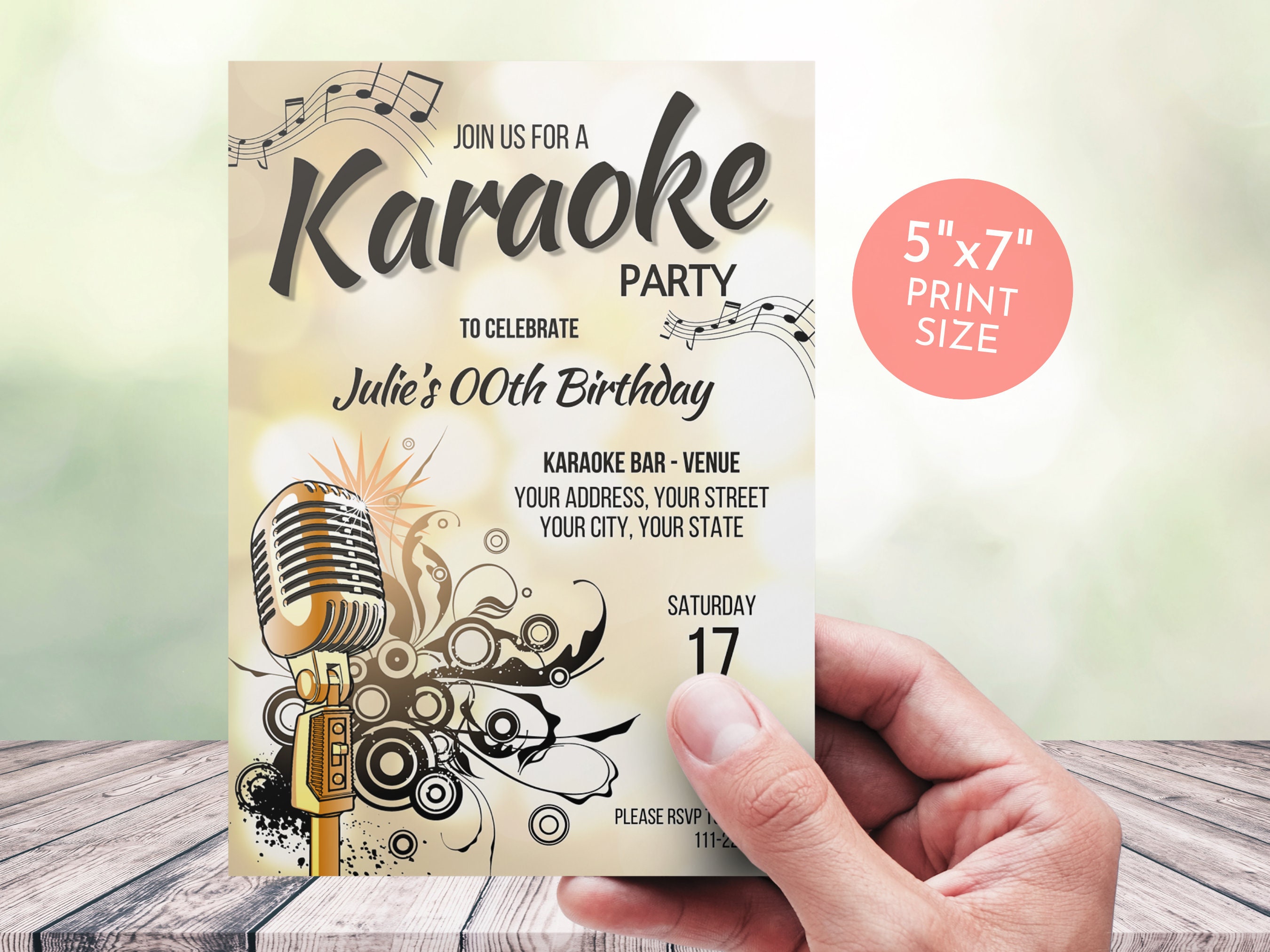 Karaoke Birthday Party Invitation, Golden Microphone Karaoke Party ...