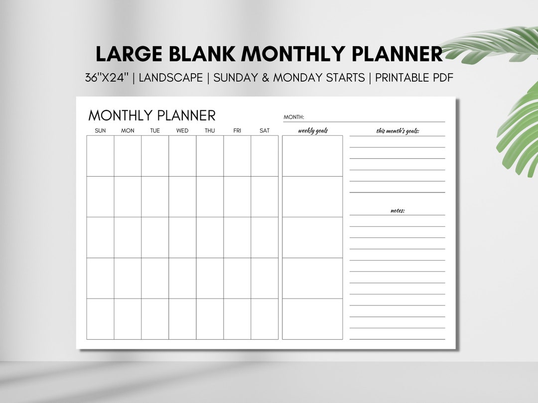 Blank Monthly Planner, Printable Large Month Planner, Undated Calendar ...