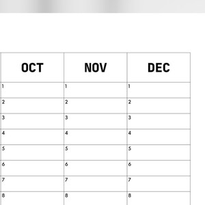 Blank Yearly Calendar, Printable Perpetual Calendar, Large Single Page ...