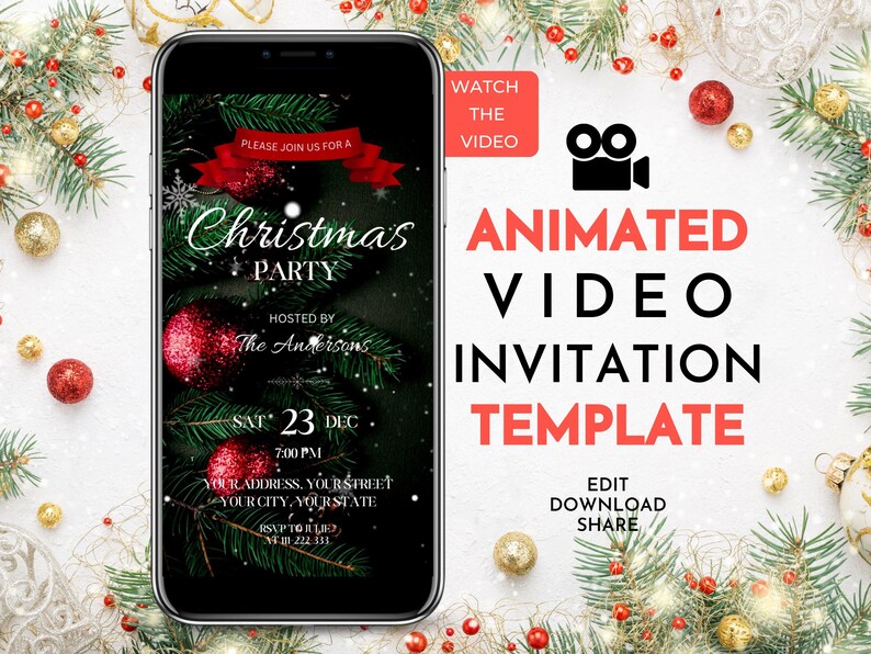 Animated Christmas Party Invitation, Video Christmas Invitation ...