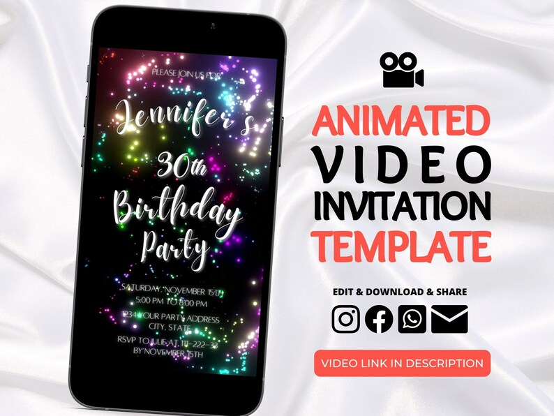 Video Birthday Invitation Animated Birthday Party Invite - Etsy