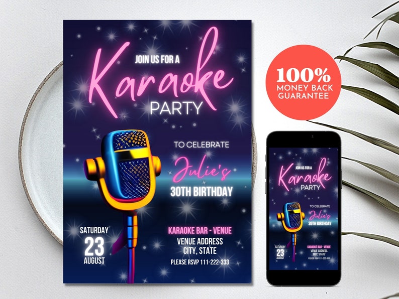Karaoke Birthday Party Invitation Karaoke Party Invite - Etsy