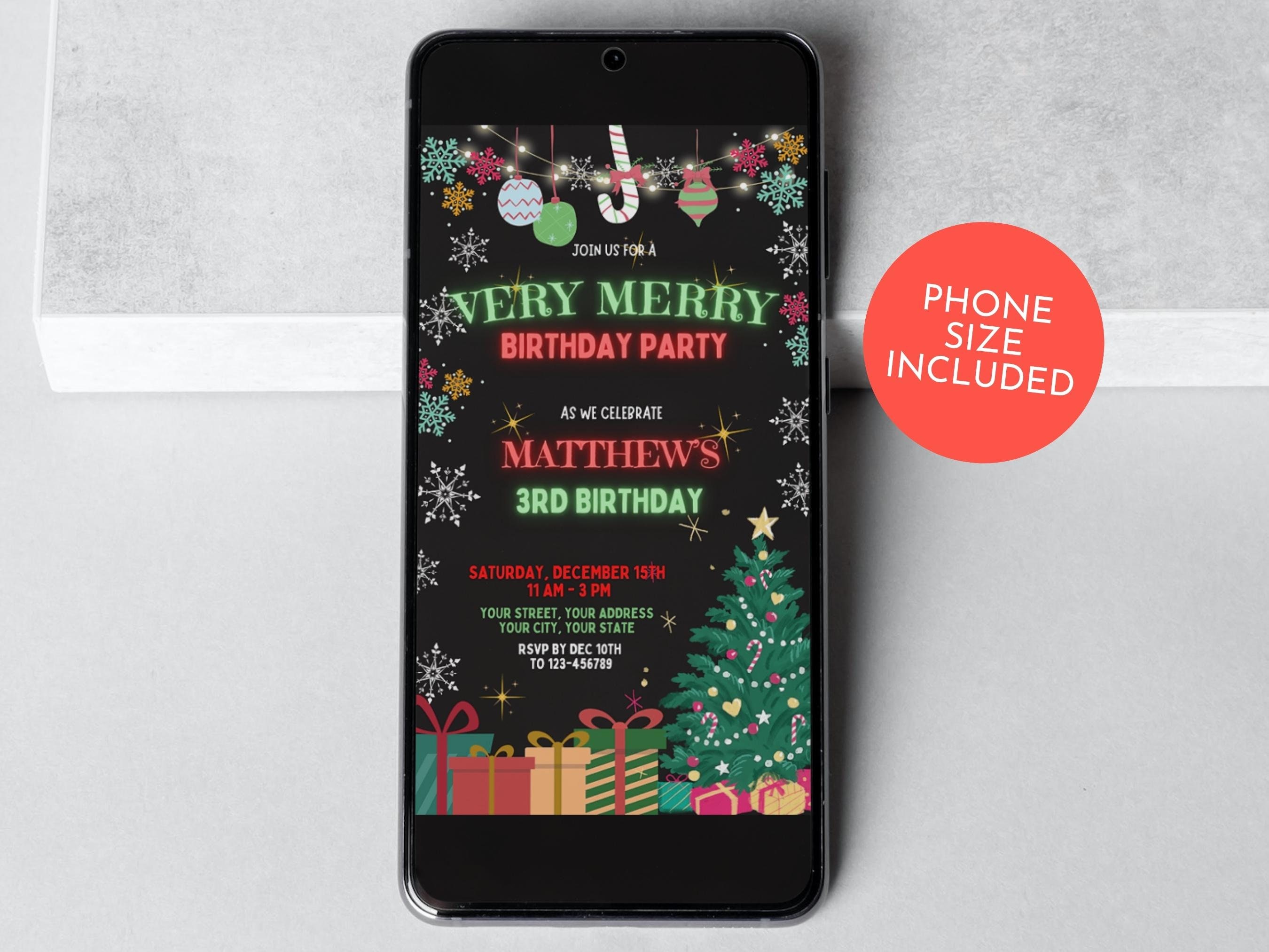 Christmas Birthday Party Invitation, Editable Printable Digital ...