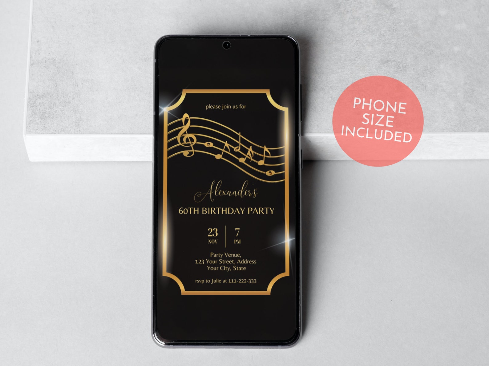 Music Notes Birthday Invitation, Editable Black Gold Music Birthday ...