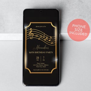 Music Notes Birthday Invitation, Editable Black Gold Music Birthday ...