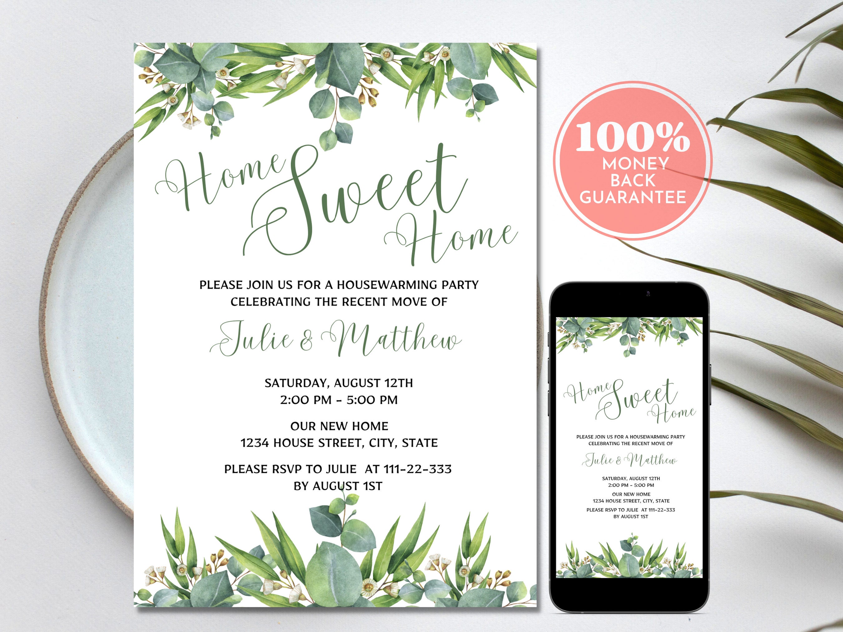 Floral Housewarming Party Invitation Housewarming Invitation Greenery