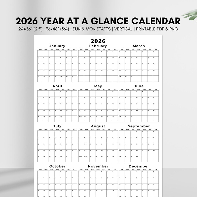 Vertical 12month Calendar - Etsy