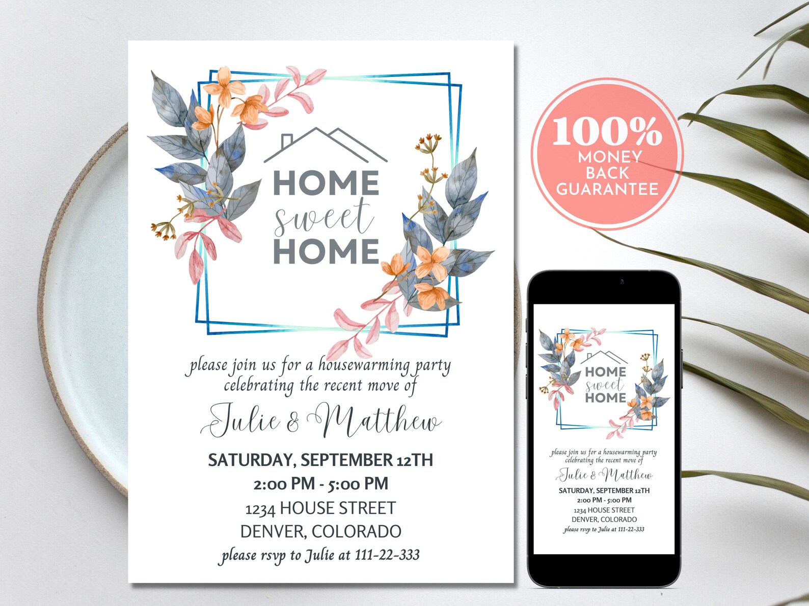 Editable Housewarming Party Invitation, Floral Housewarming Invite ...