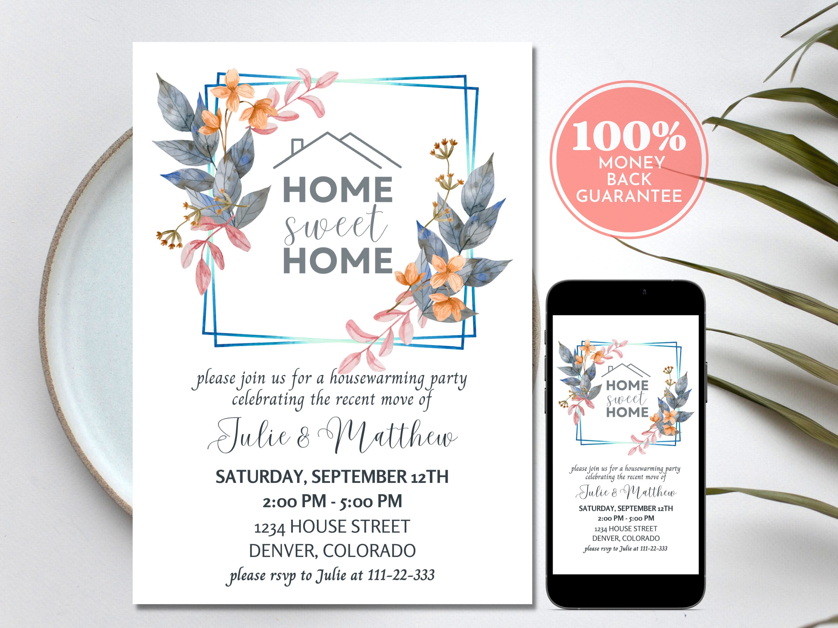 Editable Housewarming Party Invitation, Floral Housewarming Invite ...