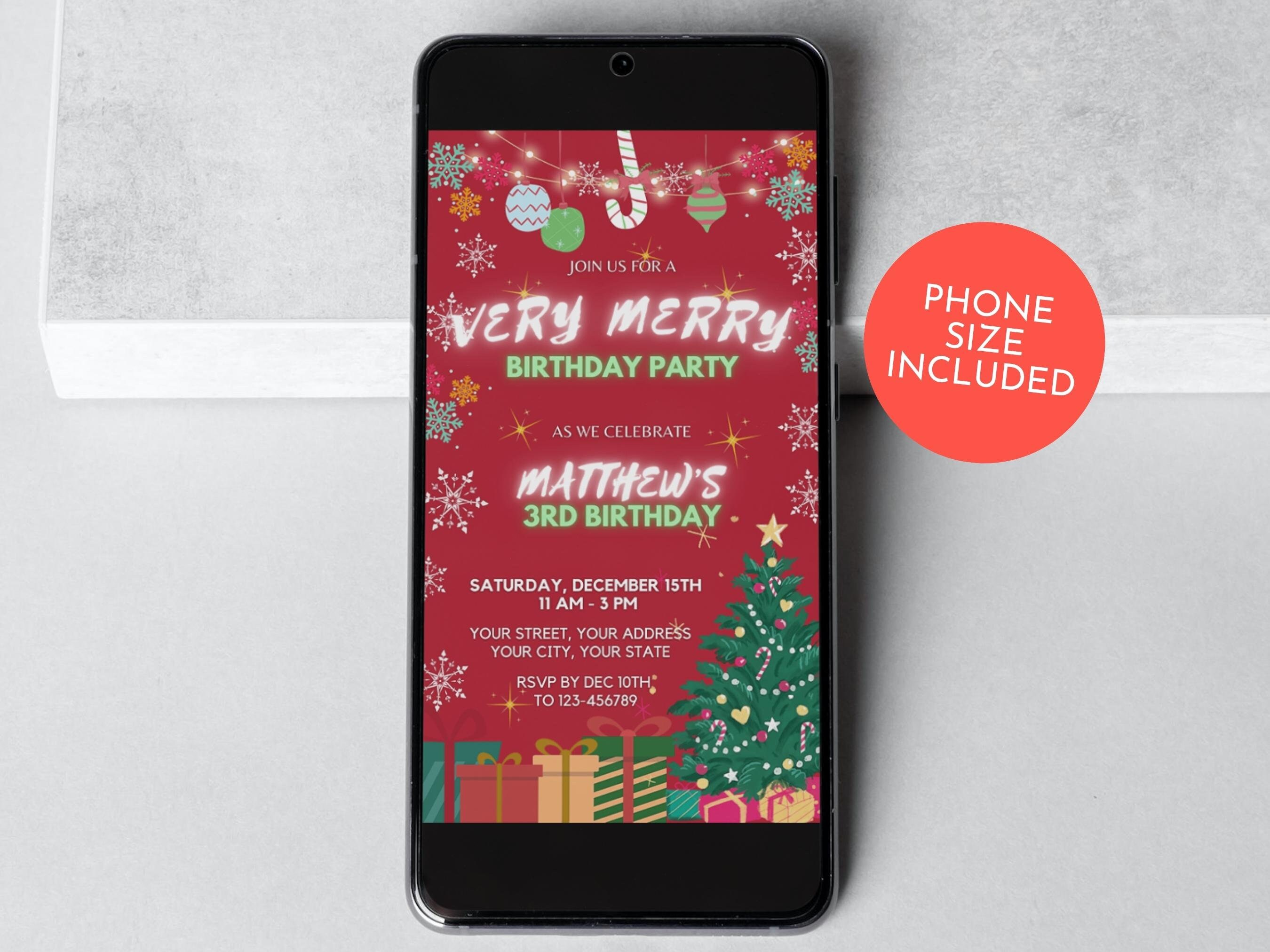 Christmas Birthday Party Invitation, Editable Printable Digital ...