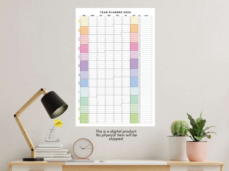 Large 2024 Calendar, Printable Year at a Glance 2024 Calendar ...